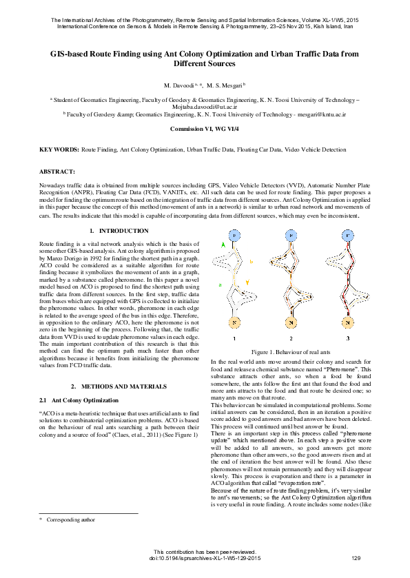 (PDF) Gis-Based Route Finding Using Ant Colony Optimization and Urban Traffic Data from ...