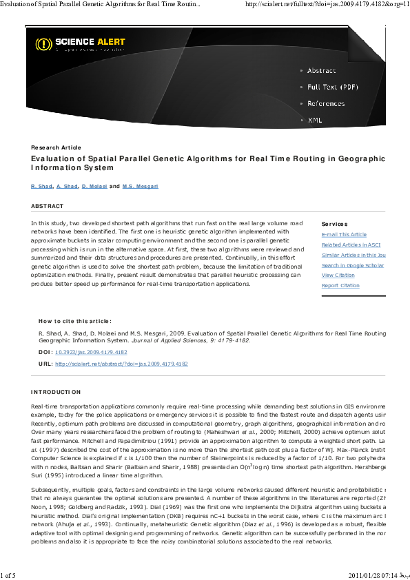 (PDF) Evaluation of Spatial Parallel Genetic Algorithms for Real Time Routing in Geographic ...