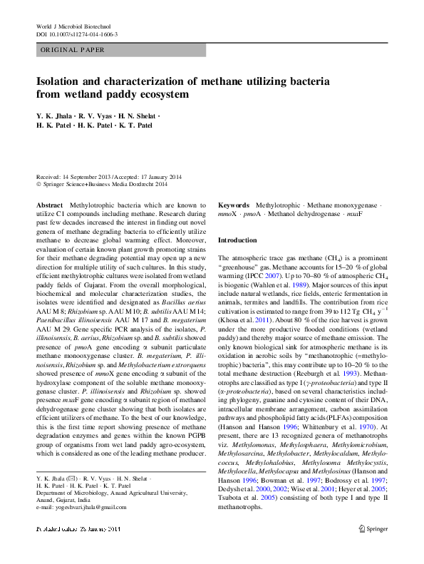 (PDF) Isolation and characterization of methane utilizing bacteria from ...