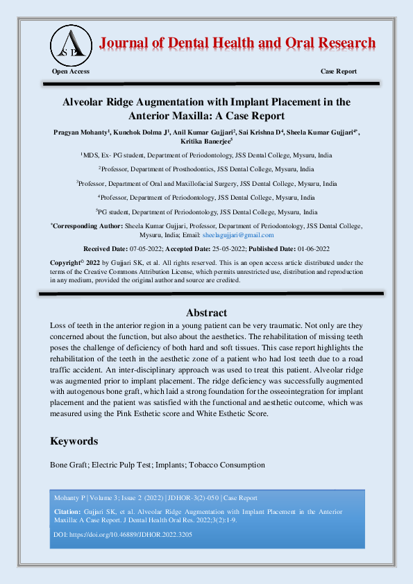 (PDF) Alveolar Ridge Augmentation with Implant Placement in the ...