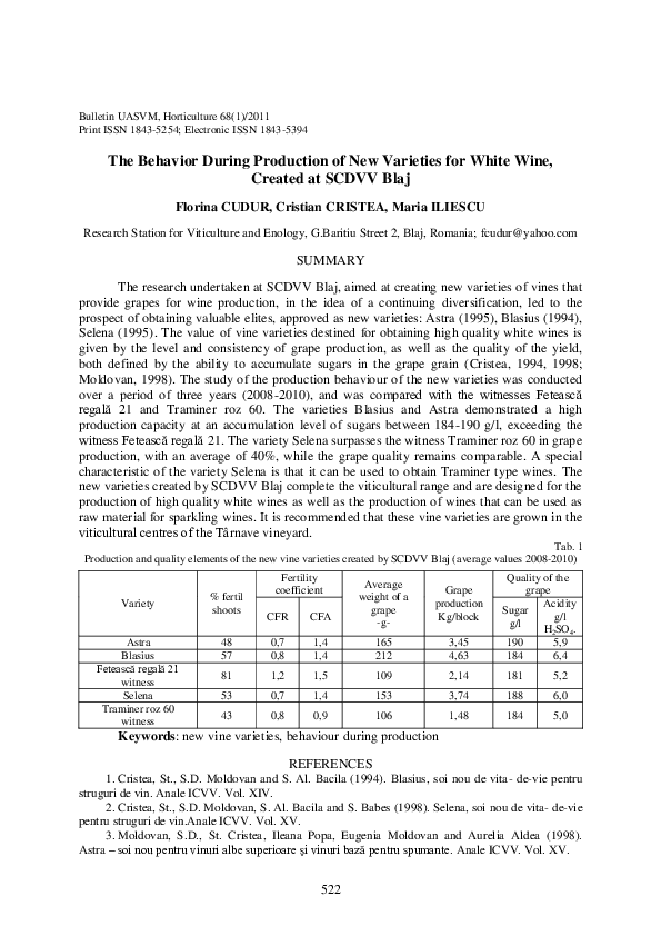 (PDF) The Behavior During Production of New Varieties for White Wine ...
