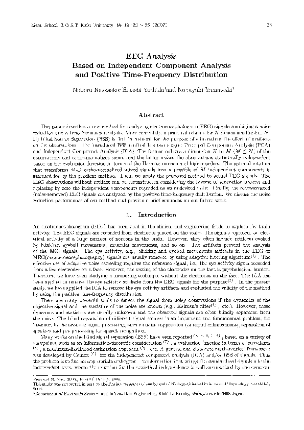 (PDF) EEG Analysis Based on Independent Component Analysis and Positive Time-Frequency Distribution