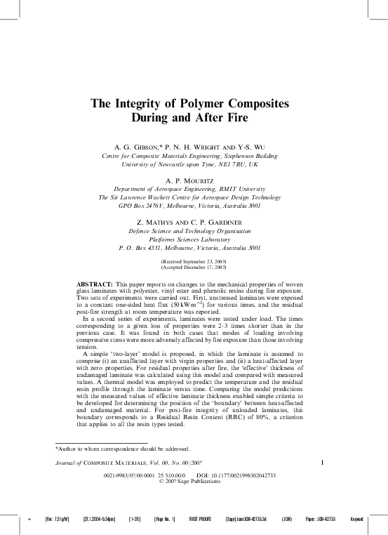 (PDF) The Integrity of Polymer Composites during and after Fire
