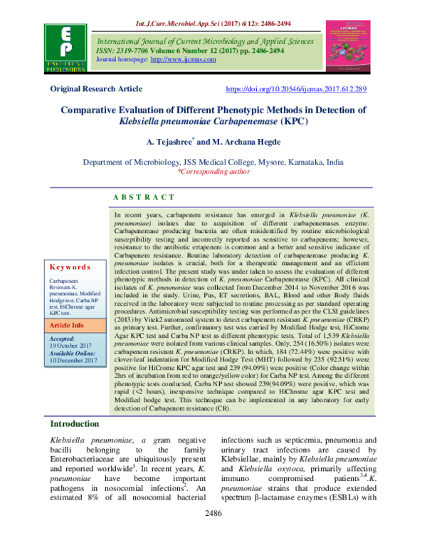 Pdf Comparative Evaluation Of Different Phenotypic Methods In Detection Of Klebsiella