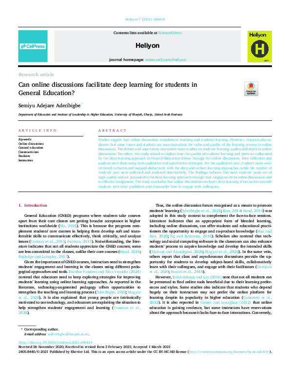 (PDF) Can online discussions facilitate deep learning for students in ...