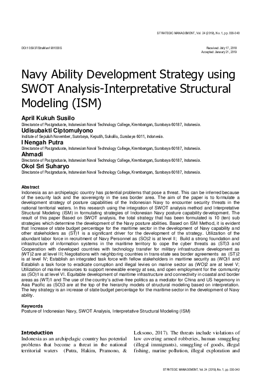 (PDF) Navy ability development strategy using SWOT analysis-interpretative structural modeling (ISM)