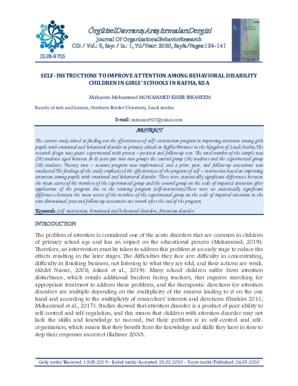 (PDF) SELF-INSTRUCTIONS TO IMPROVE ATTENTION AMONG BEHAVIORAL ...