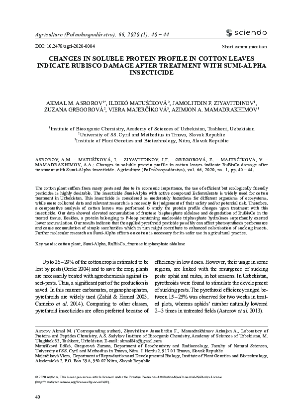(PDF) Changes in Soluble Protein Profile in Cotton Leaves Indicate ...