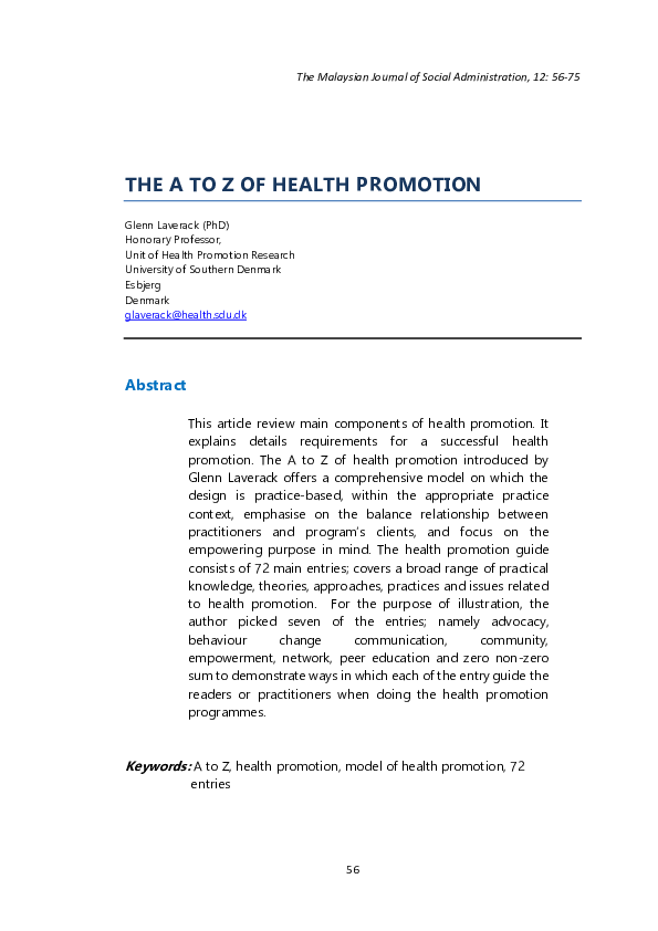 (PDF) The A to Z about health promotion
