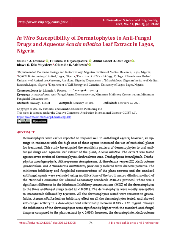 (PDF) Dermatophyte Resistance to Antifungals & Acacia