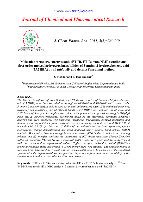 (PDF) Molecular structure, spectroscopic (FT-IR, FT-Raman, NMR) studies and first-order ...