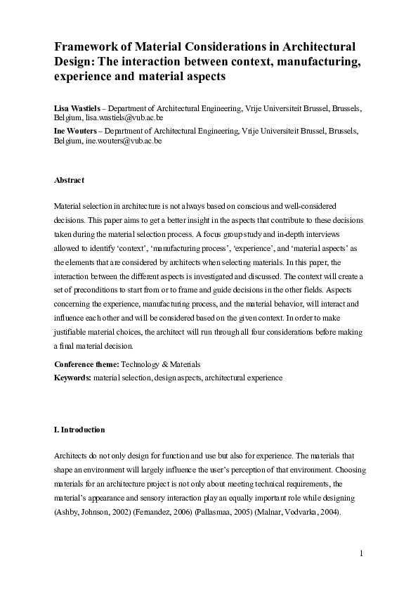 (PDF) Framework of Material Considerations in Architectural Design: The ...