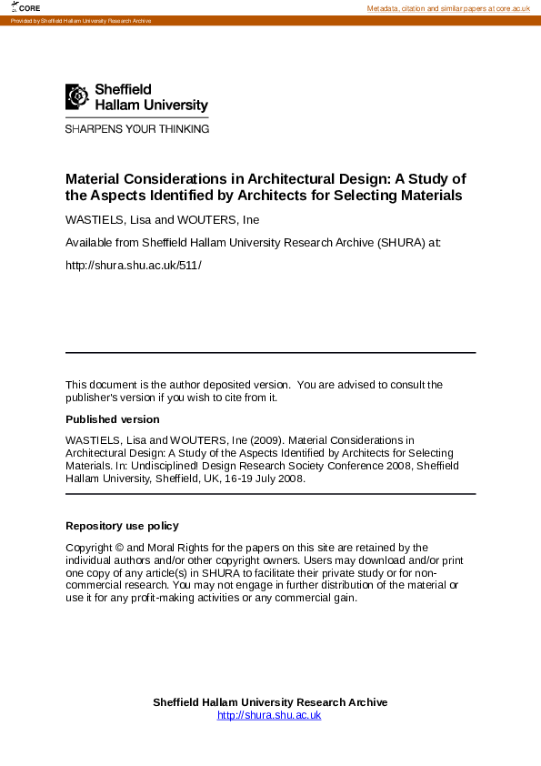 (PDF) Material Considerations in Architectural Design: A Study of the ...