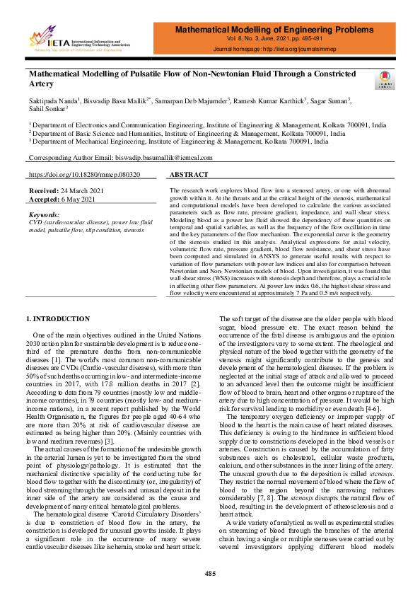 Pdf Mathematical Modelling Of Pulsatile Flow Of Non Newtonian Fluid
