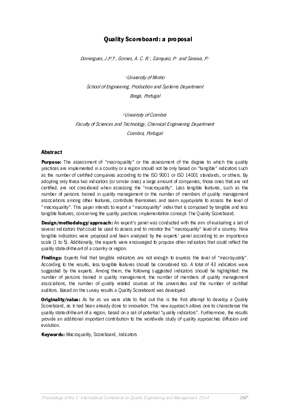 (PDF) Quality scoreboard: a proposal