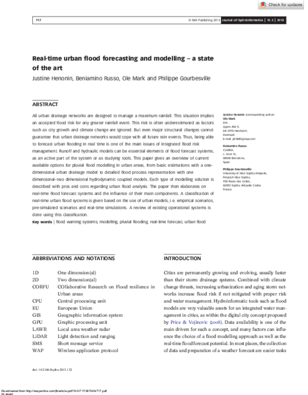Pdf Real Time Urban Flood Forecasting And Modelling A State Of The Art