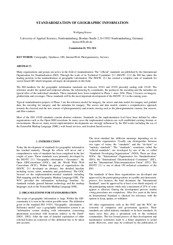 (PDF) ISO Standards for Geographic Information