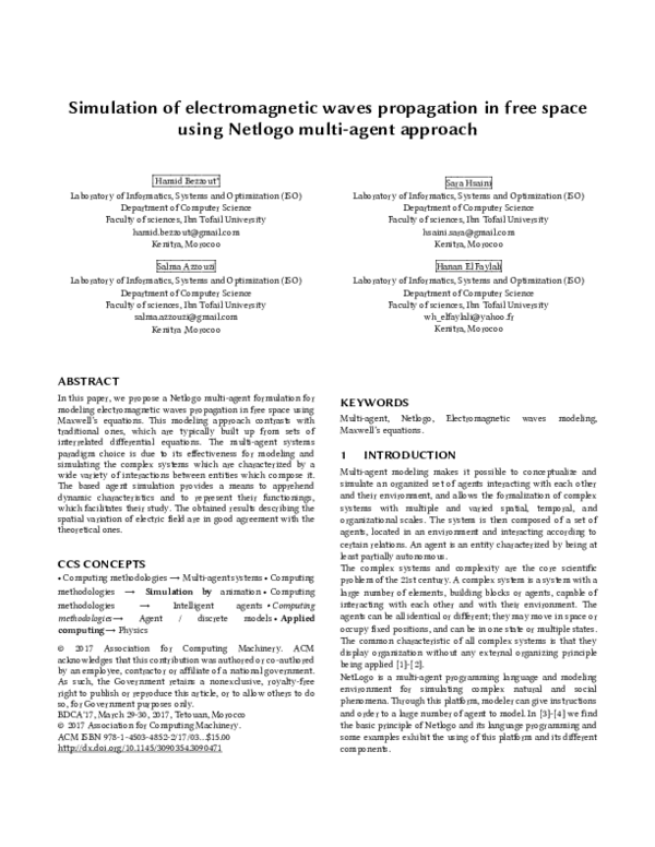 Pdf Simulation Of Electromagnetic Waves Propagation In Free Space Using Netlogo Multi Agent