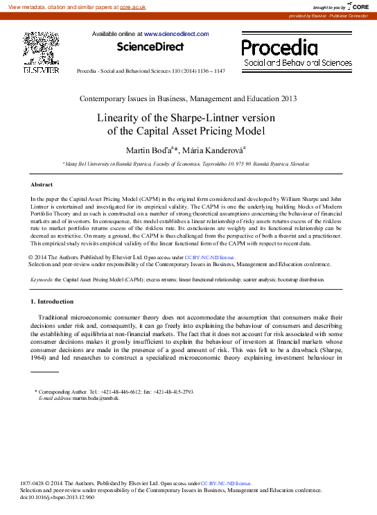 (PDF) Linearity of the Sharpe-lintner Version of the Capital Asset ...