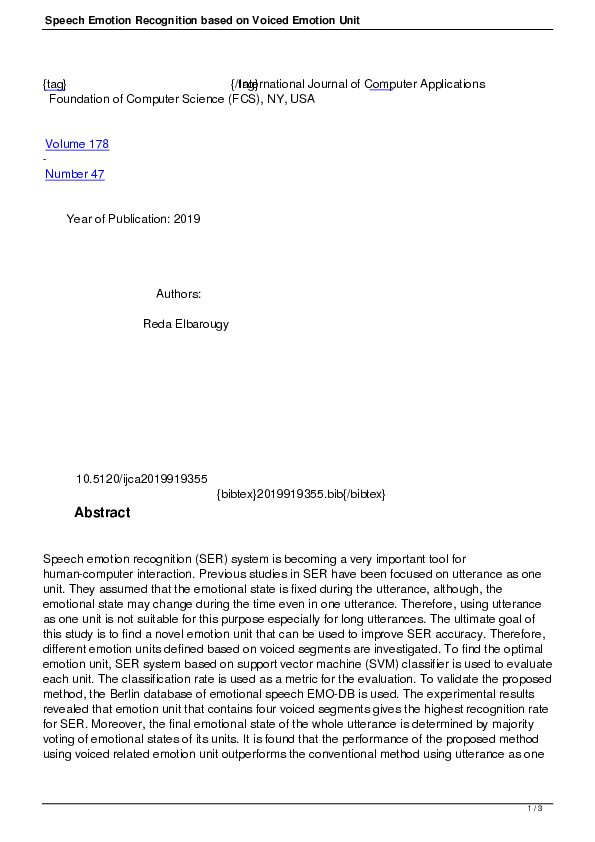 (PDF) Speech Emotion Recognition based on Voiced Emotion Unit