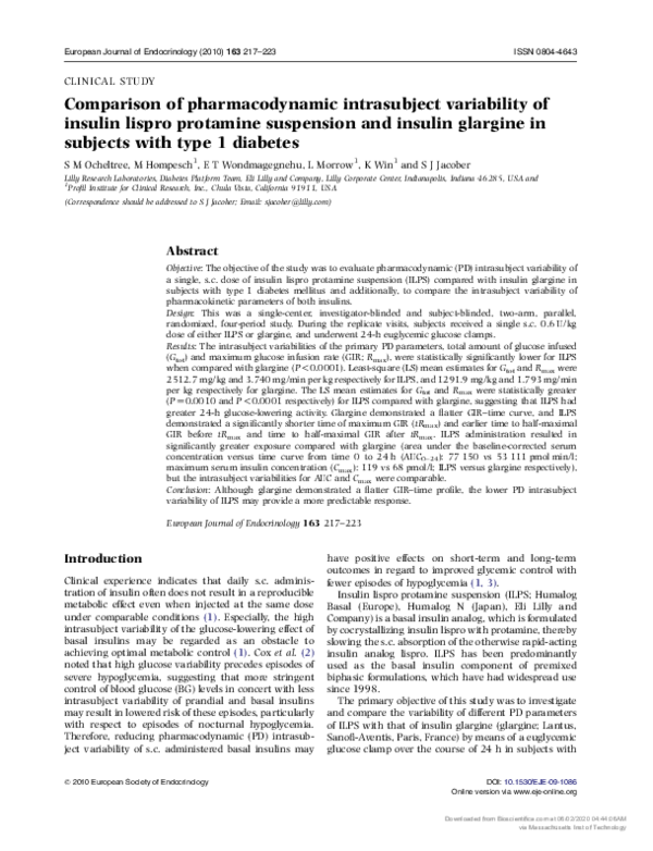(PDF) Comparison of pharmacodynamic intrasubject variability of insulin lispro protamine ...
