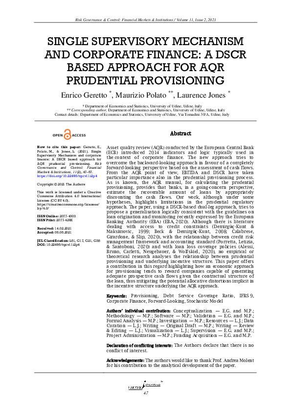 (PDF) Single Supervisory Mechanism and corporate finance: A DSCR based ...