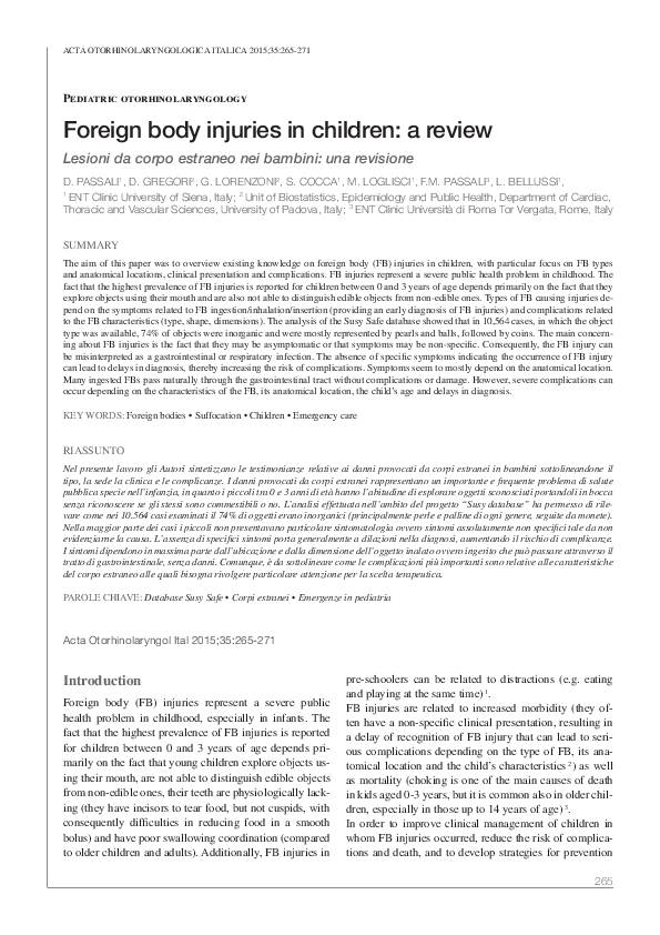 (PDF) Foreign body injuries in children: a review