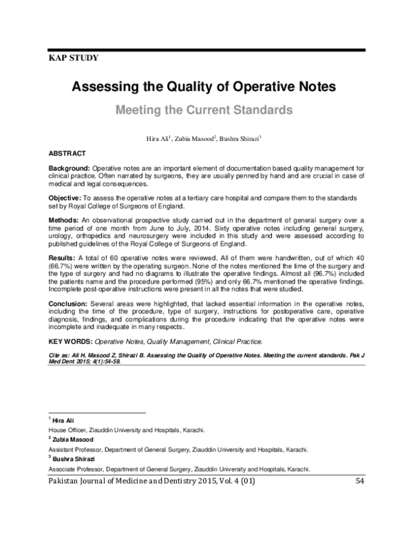 (PDF) Assessing the Quality of Operative Notes Meeting the Current ...
