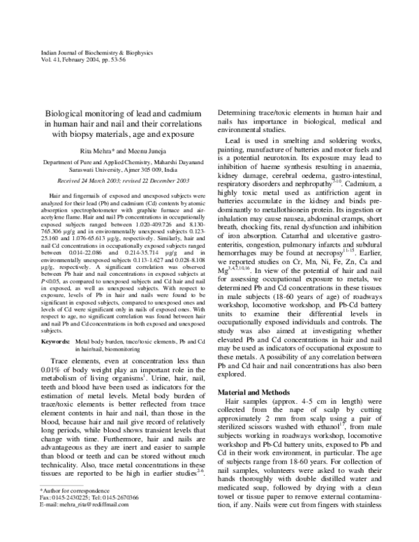 (PDF) Biological monitoring of lead and cadmium in human hair and nail ...