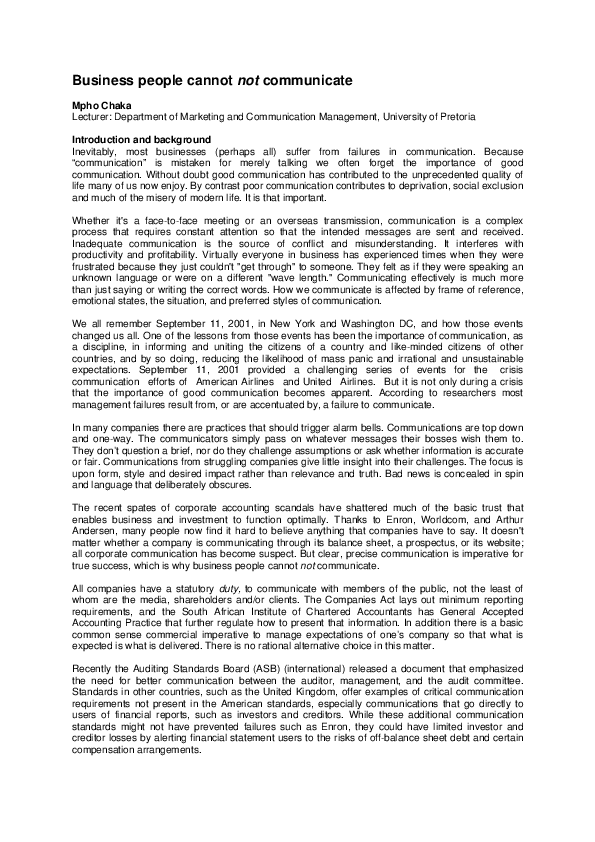 (PDF) Business people cannot not communicate | mpho Chaka - Academia.edu