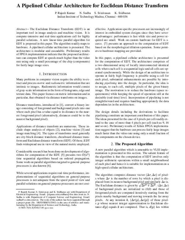 (PDF) A pipelined cellular architecture for euclidean distance transform | Susana Catalán ...