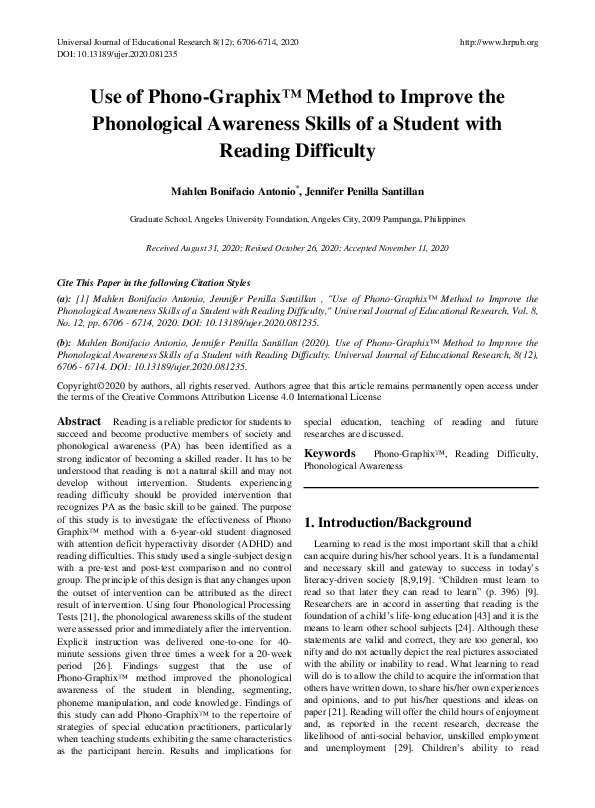 (PDF) Use of Phono-Graphix™ Method to Improve the Phonological ...