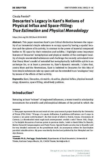 (PDF) Descartes’s Legacy in Kant’s Notions of Physical Influx and Space ...