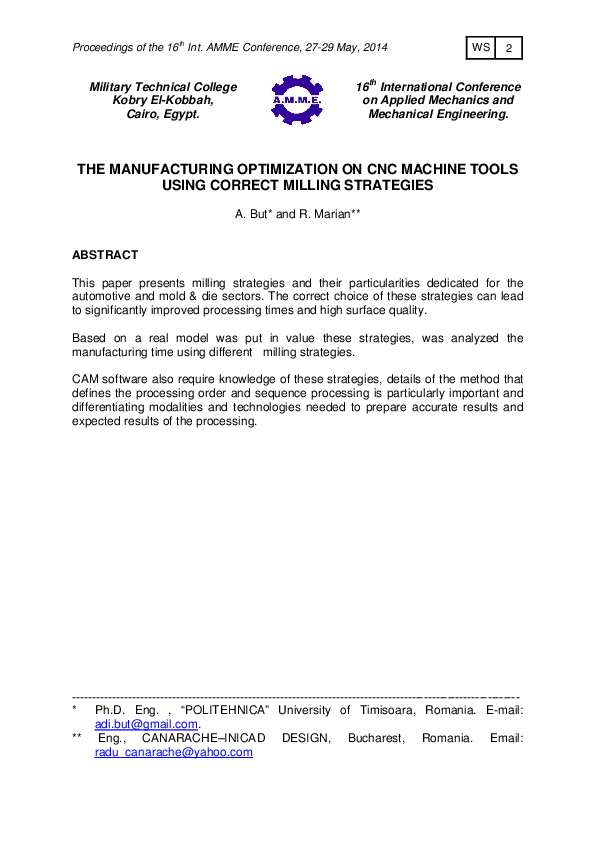 Pdf The Manufacturing Optimization On Cnc Machine Tools Using Correct