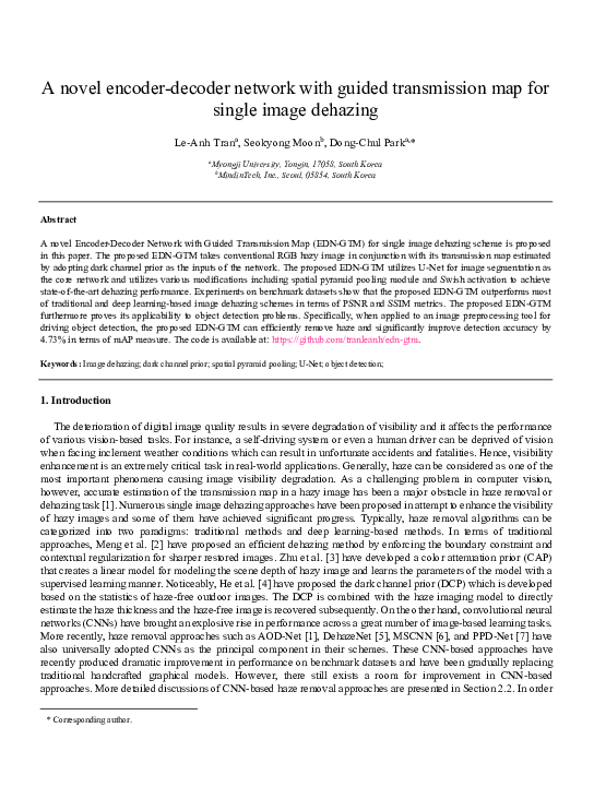 Pdf A Novel Encoder Decoder Network With Guided Transmission Map For Single Image Dehazing