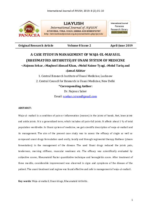 (PDF) A Case Study in Management of Waja-Ul-Mafas Il (Rheumatoid ...