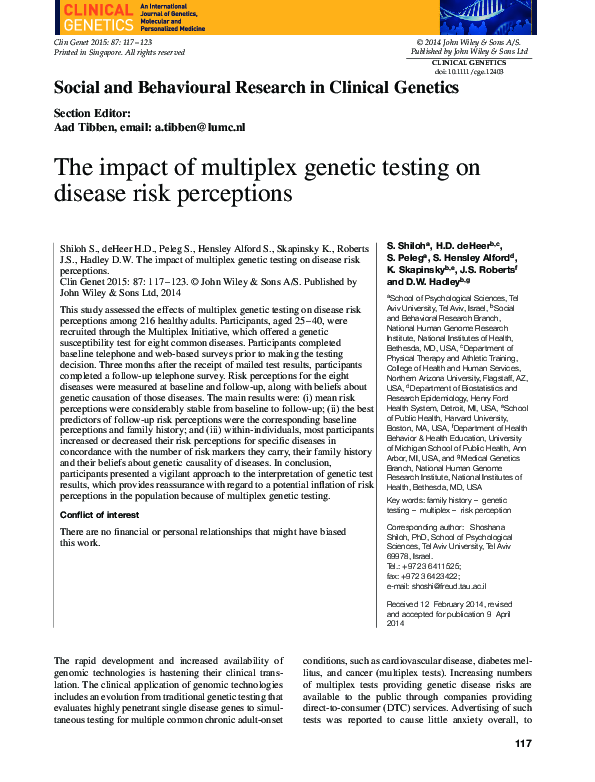 (PDF) The Impact of Multiplex Genetic Testing on Disease Risk Perceptions