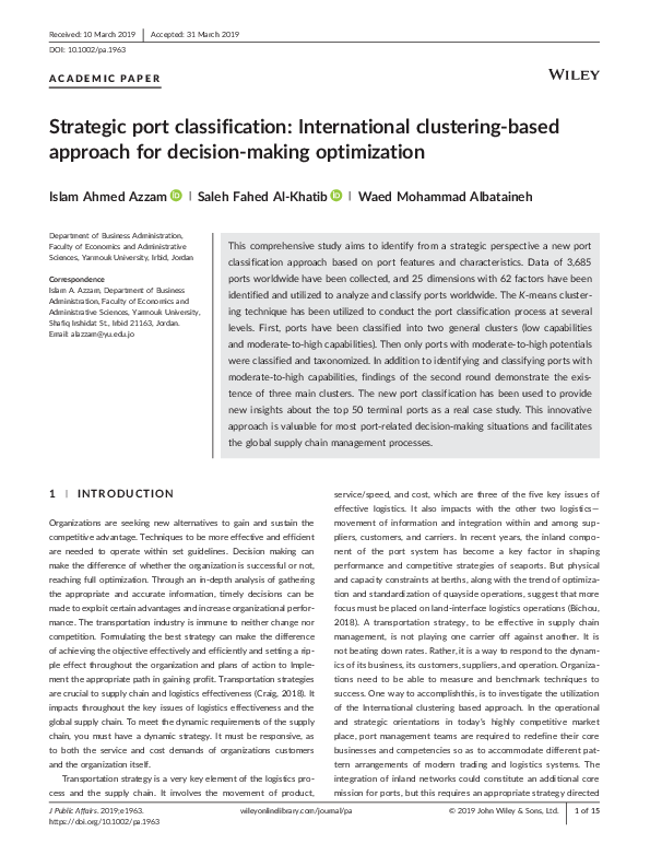 (PDF) Strategic port classification: International clustering-based ...
