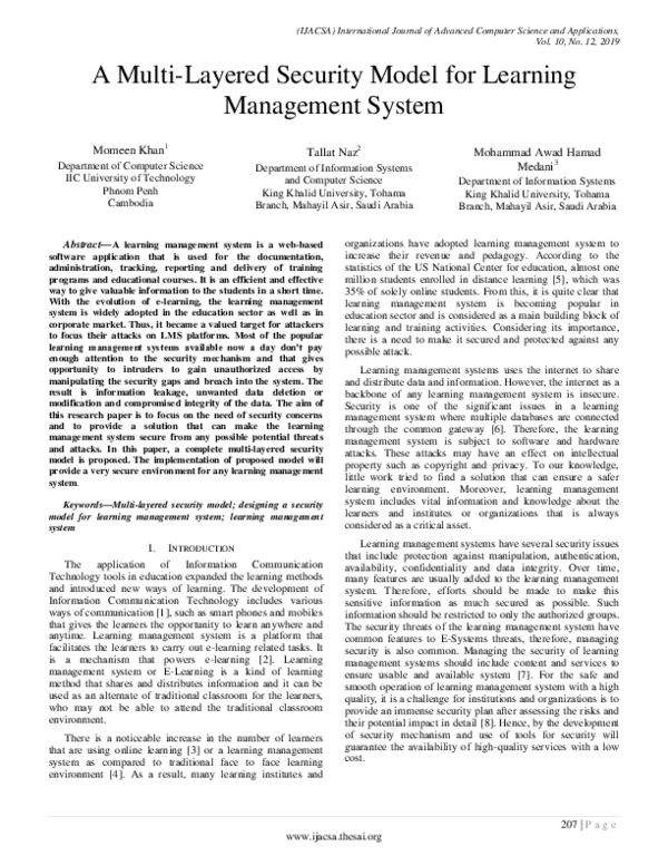 (PDF) A Multi-Layered Security Model for Learning Management System