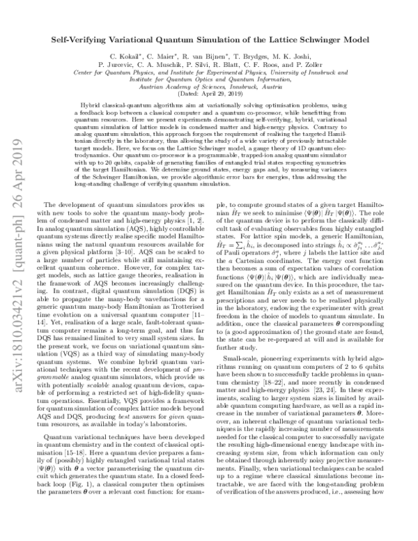(PDF) Self-verifying variational quantum simulation of lattice models