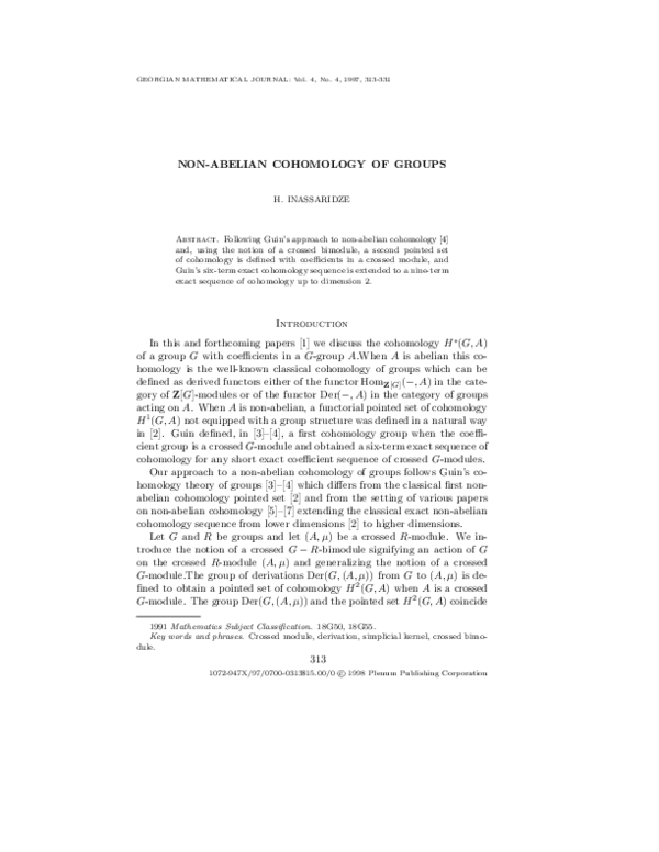 (PDF) Non-Abelian Cohomology of Groups