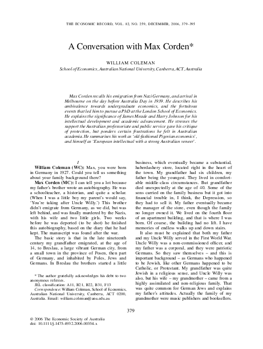 (PDF) A Conversation with Max Corden