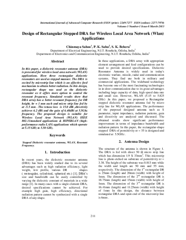 (PDF) Design of Rectangular Stepped DRA for Wireless Local Area Network ...