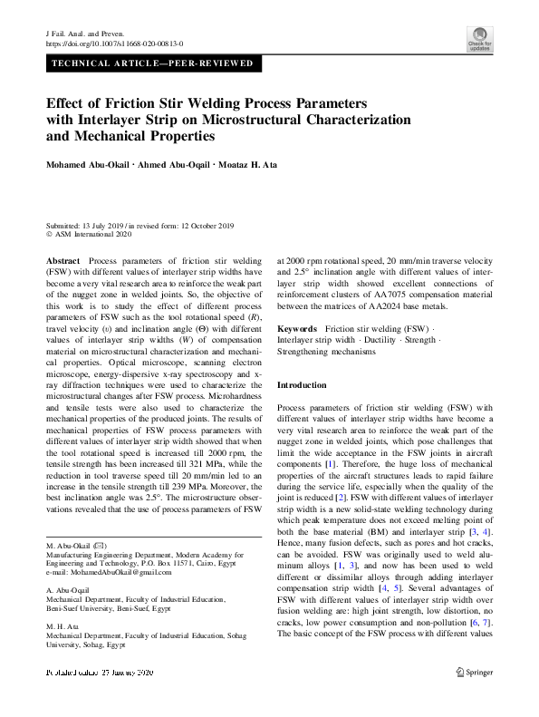 Pdf Effect Of Friction Stir Welding Process Parameters On Temperature Profile And Tensile