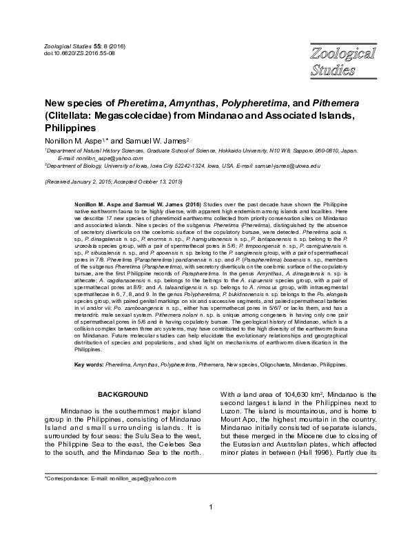 (PDF) New species of Pheretima, Amynthas, Polypheretima, and Pithemera ...