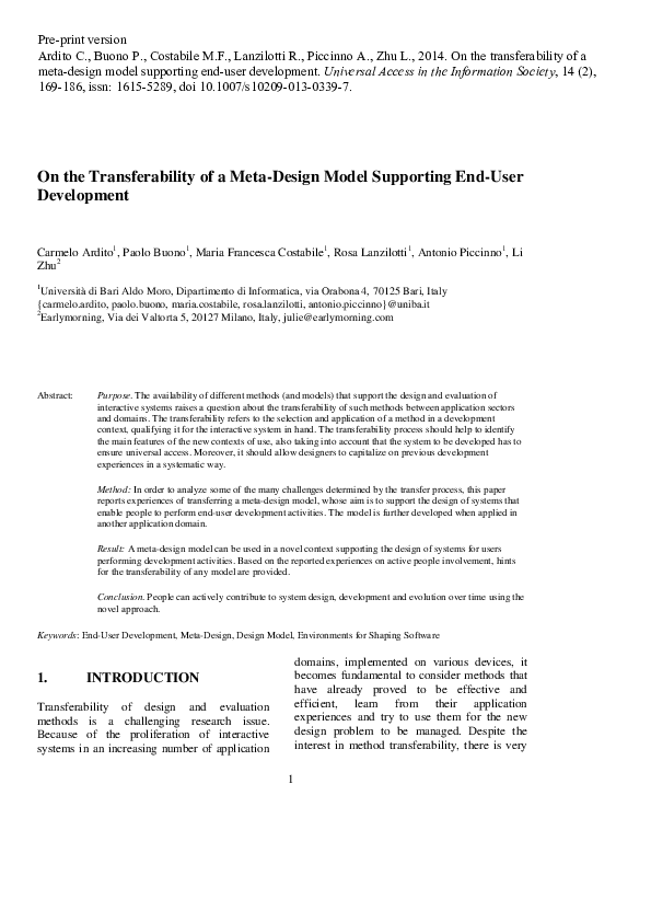 Pdf On The Transferability Of A Meta Design Model Supporting End User Development