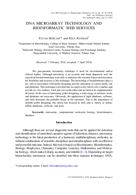 (PDF) DNA microarray technology and bioinformatic web services