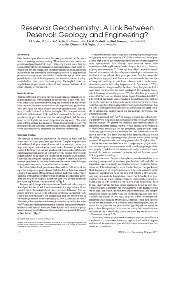 (PDF) Reservoir Geochemistry: A Link Between Reservoir Geology and ...