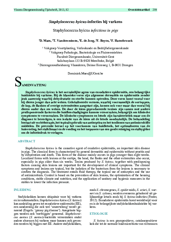 (PDF) Staphylococcus hyicus-infecties bij varkens Staphylococcus hyicus ...