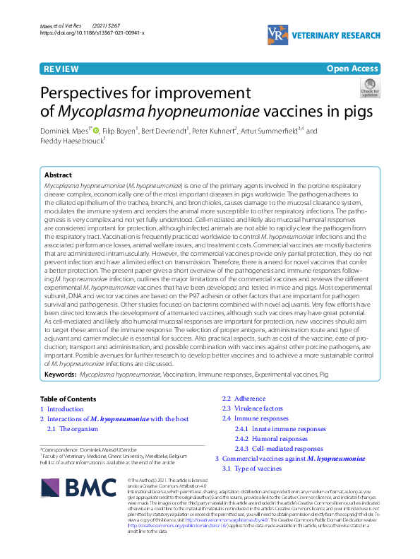 (PDF) Perspectives for improvement of Mycoplasma hyopneumoniae vaccines ...